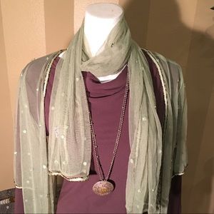 Sweaters | Green Trea Color Sheer Mesh Cardimatching Scarf | Poshmark
